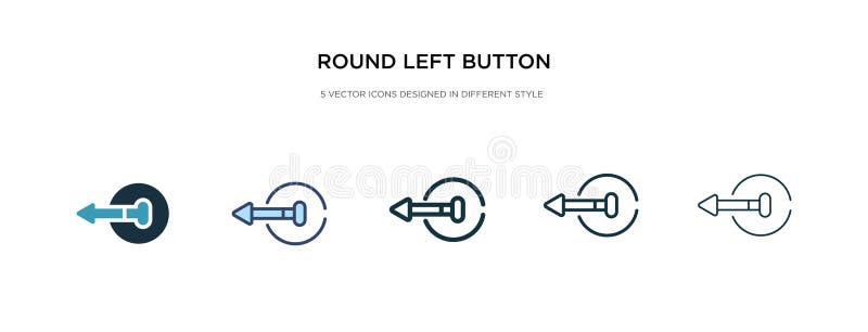 Round Left Button Icon in Different Style Vector Illustration. Two ...