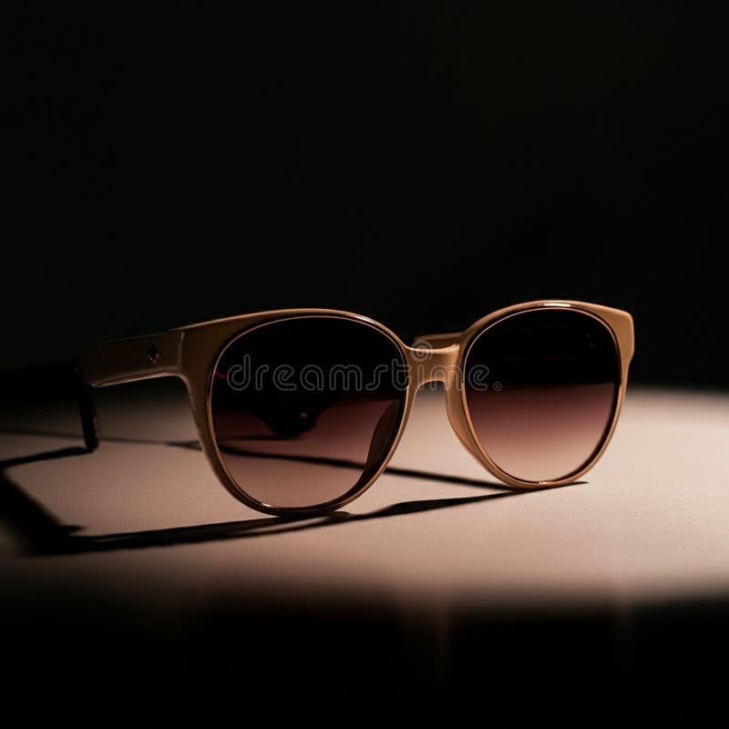 Round-lens Sunglasses with a Light Brown Frame Rest on a Flat Surface ...