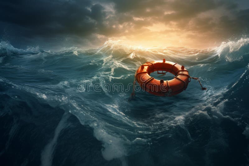 Round Life Buoy Rescue Ring Sea. Generate AI Stock Photo - Image of ...