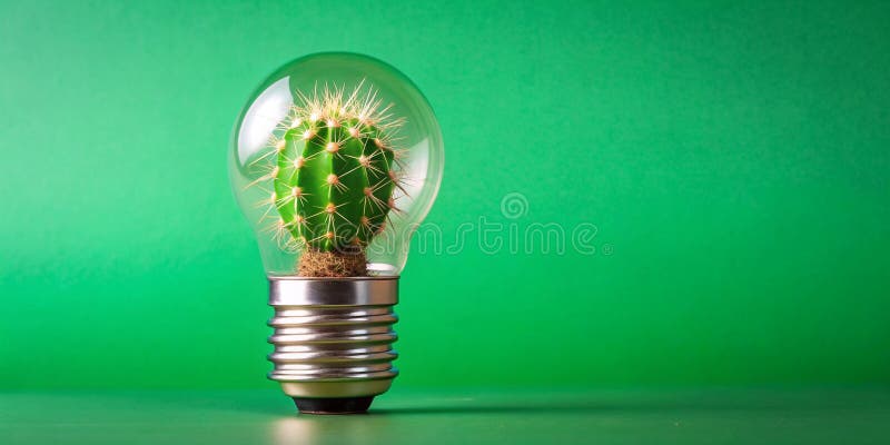 Round Light Bulb Made from Cactus Isolate on Green Background AI ...