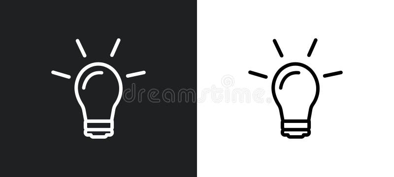 Round Light Bulb Outline Icon in White and Black Colors. Round Light ...