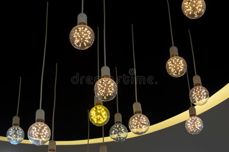 Round Light Bulbs for Illumination at Night. Stock Image - Image of ...