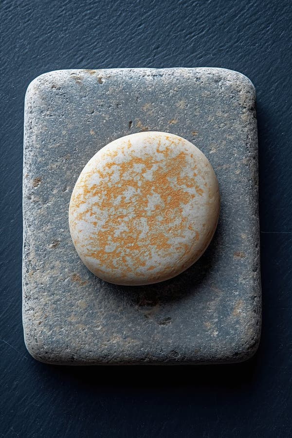 Natural Stone Arrangement Showcasing a Round and Square Rock on a Dark ...