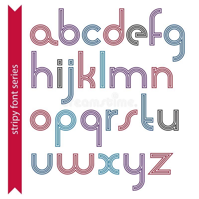 Round Light Lower Case Letters with Triple Lines, Vector Colorful ...