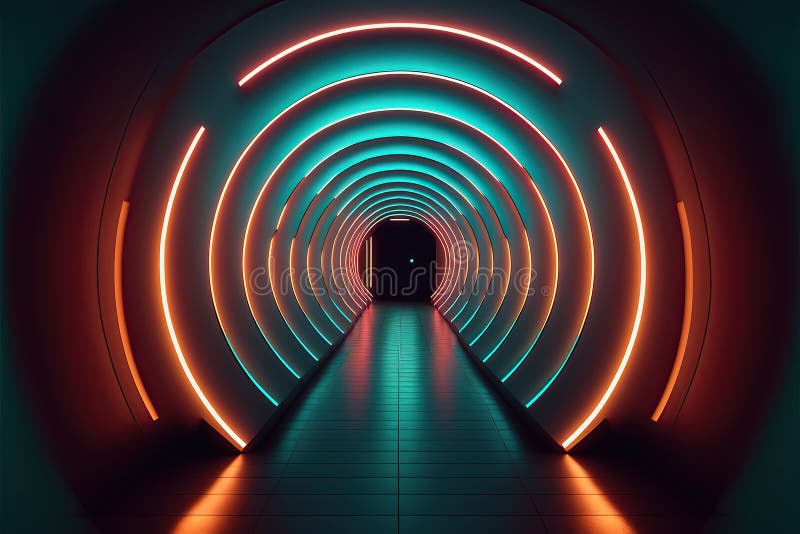 Round Light Underground Tunnel, Light Corridor, Neon Light - Created by ...