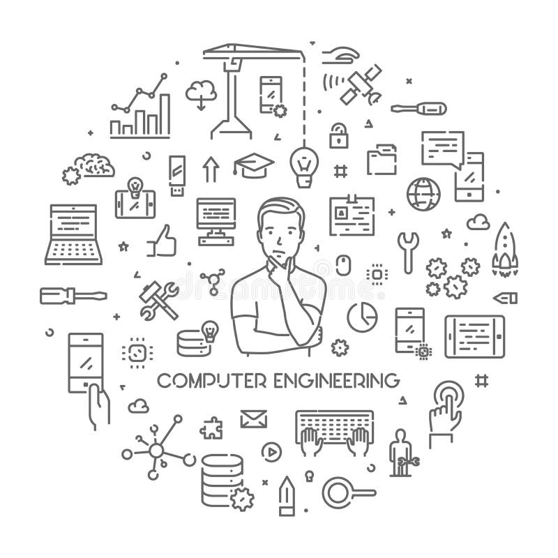 Round Line Concept for Computer Engineering Stock Illustration ...