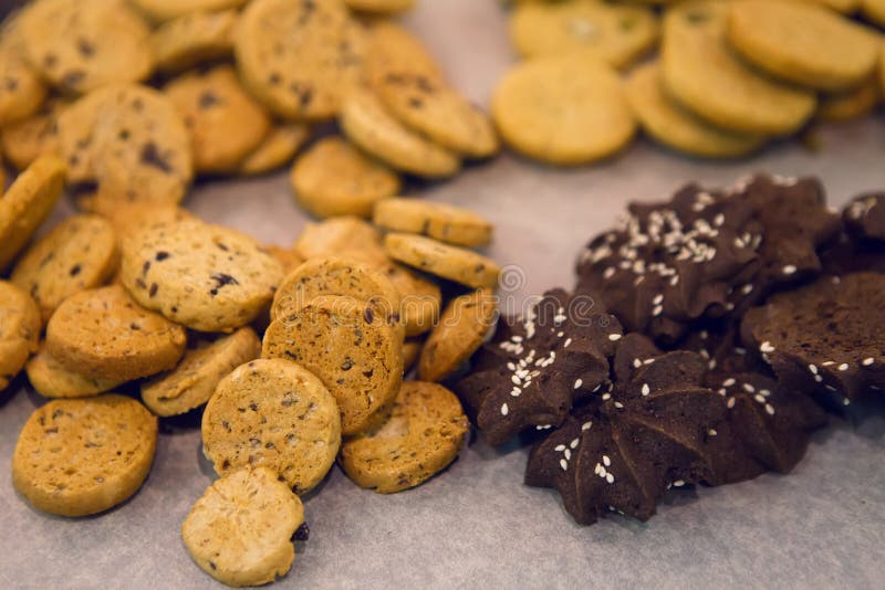 Round Little Cookies with Chocolate Stock Photo - Image of baked ...