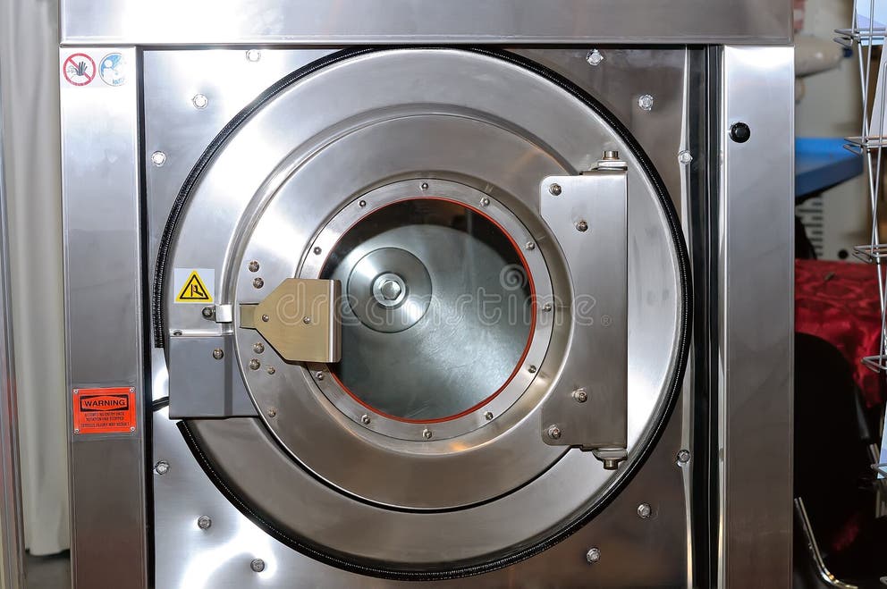 Round Loading Hatch of the Industrial Washing Machine Stock Photo ...