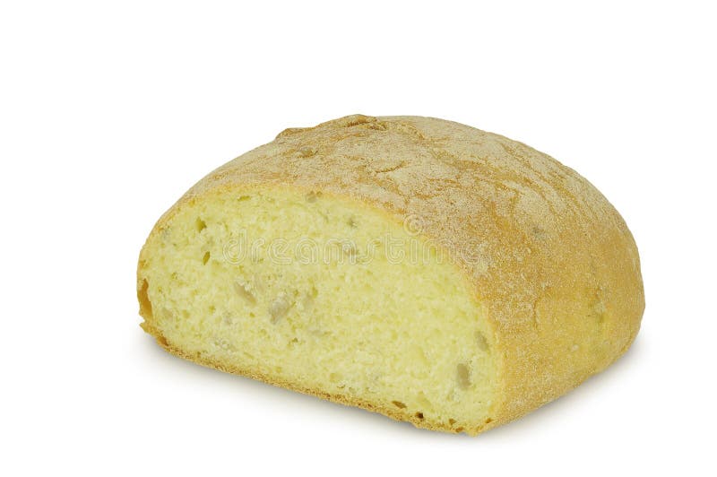 Round Loaf of Bread Ciabatta Sliced Isolated on White Background Stock ...