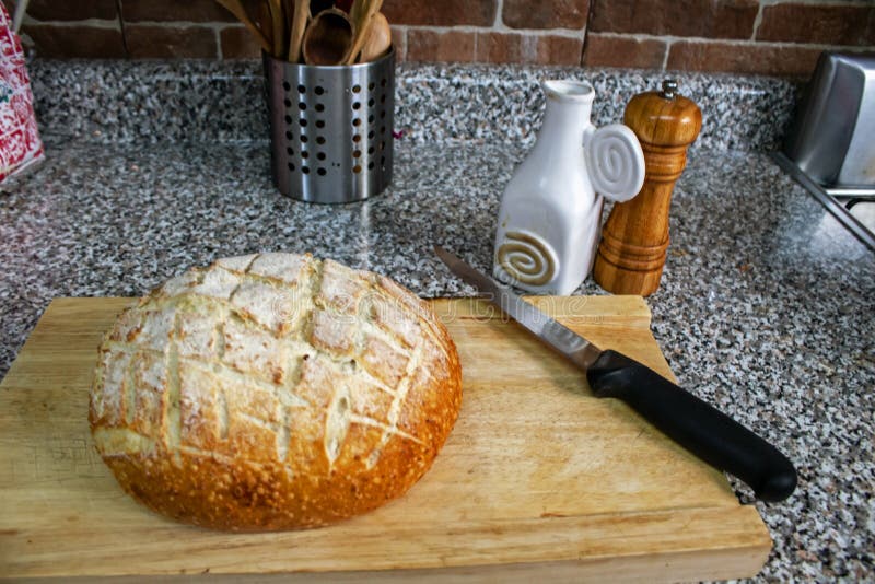 Round loaf of bread stock photo. Image of wheat, kitchen - 193885090