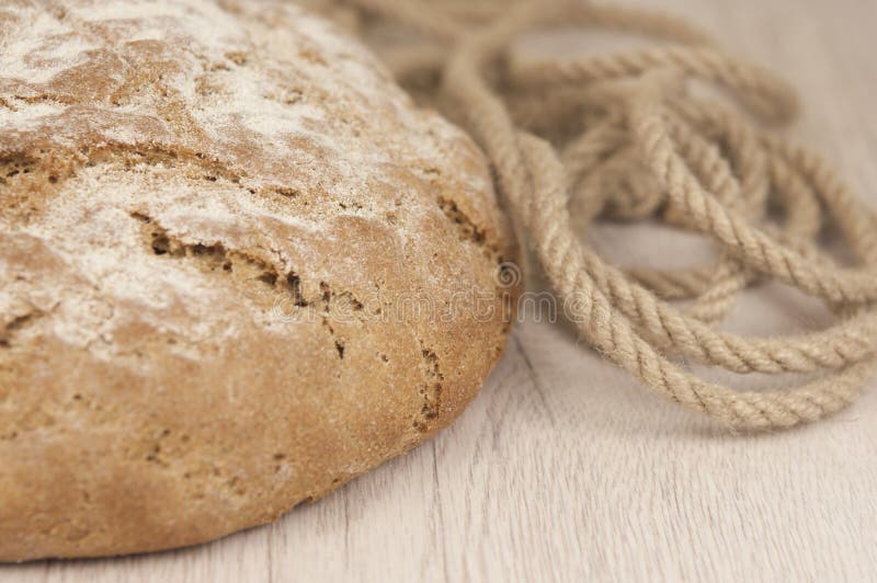 Round Loaf of Freshly Backed Sourdough Bread, with Copy Space Stock ...