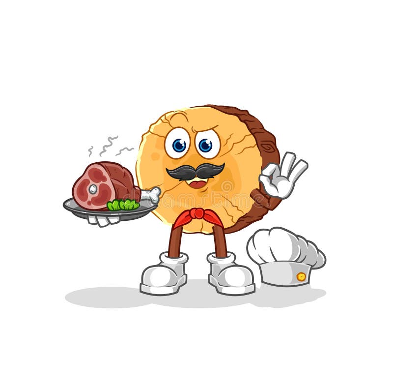 Round Log Chef with Meat Mascot. Cartoon Vector Stock Vector ...