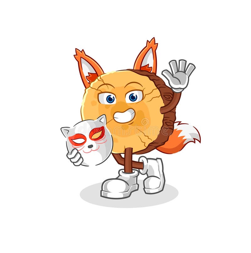 Round Log Japanese Fox Character. Cartoon Mascot Stock Vector ...