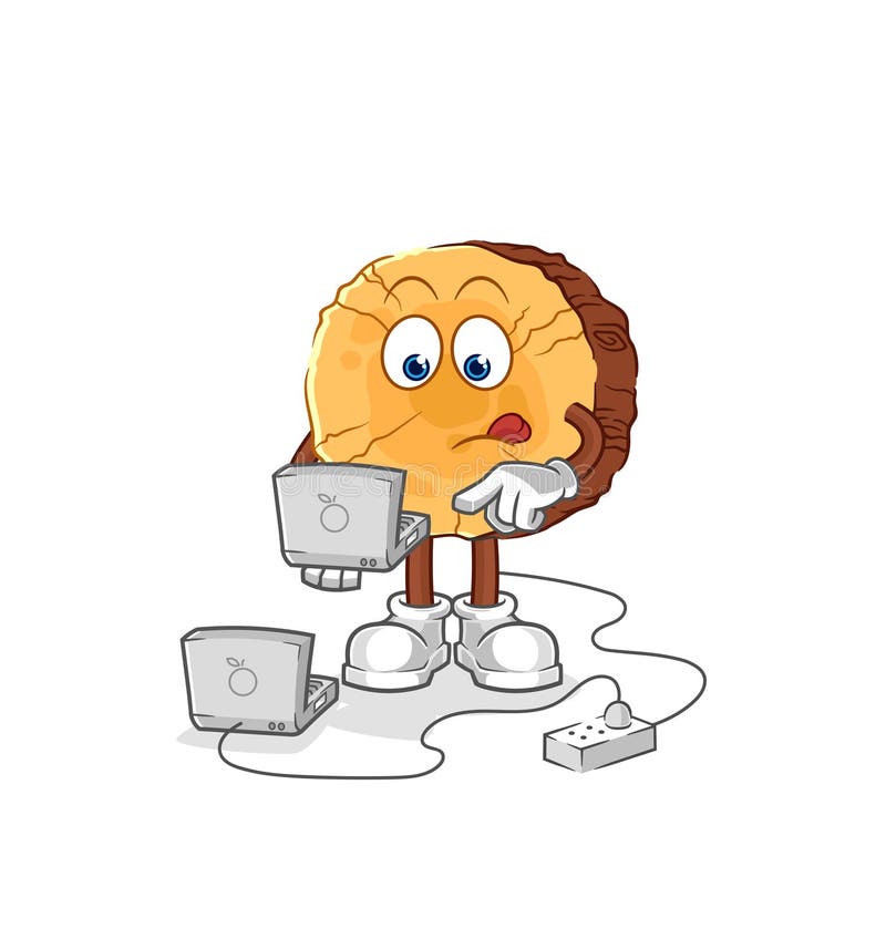Round Log with Laptop Mascot. Cartoon Vector Stock Vector ...