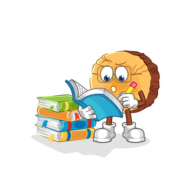 Round Log Studying Mascot. Cartoon Vector Stock Vector - Illustration ...