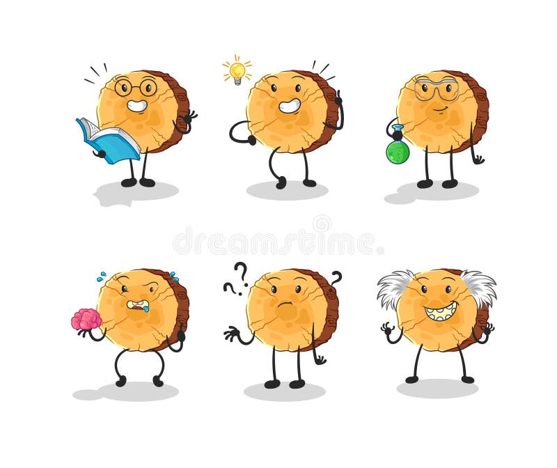 Round Log Thinking Group Character. Cartoon Mascot Vector Stock ...