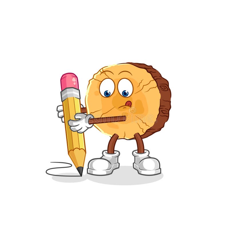 Round Log Write with Pencil. Cartoon Mascot Vector Stock Vector ...