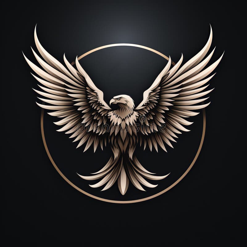 Round Logo Emblem Symbol Icon with Bird Eagle Hawk Falcon on Black ...