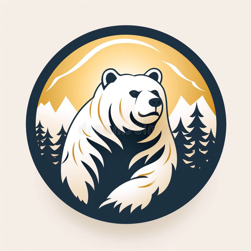 Round Logo Emblem Symbol with a Polar Bear on White Background Stock ...
