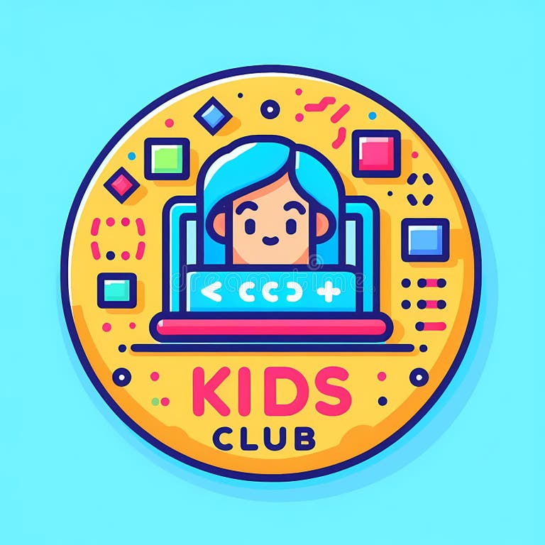 Round Logo for Kids Programming Club with Laptop and Code Elements ...