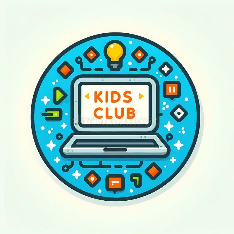 Round Logo for Kids Programming Club with Laptop and Code Elements ...