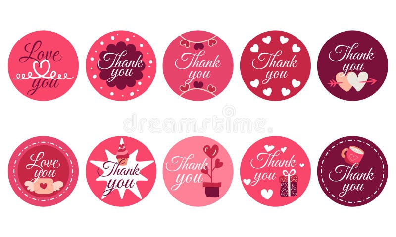Round Love You Stickers with Love and Hearts Theme Stock Vector ...