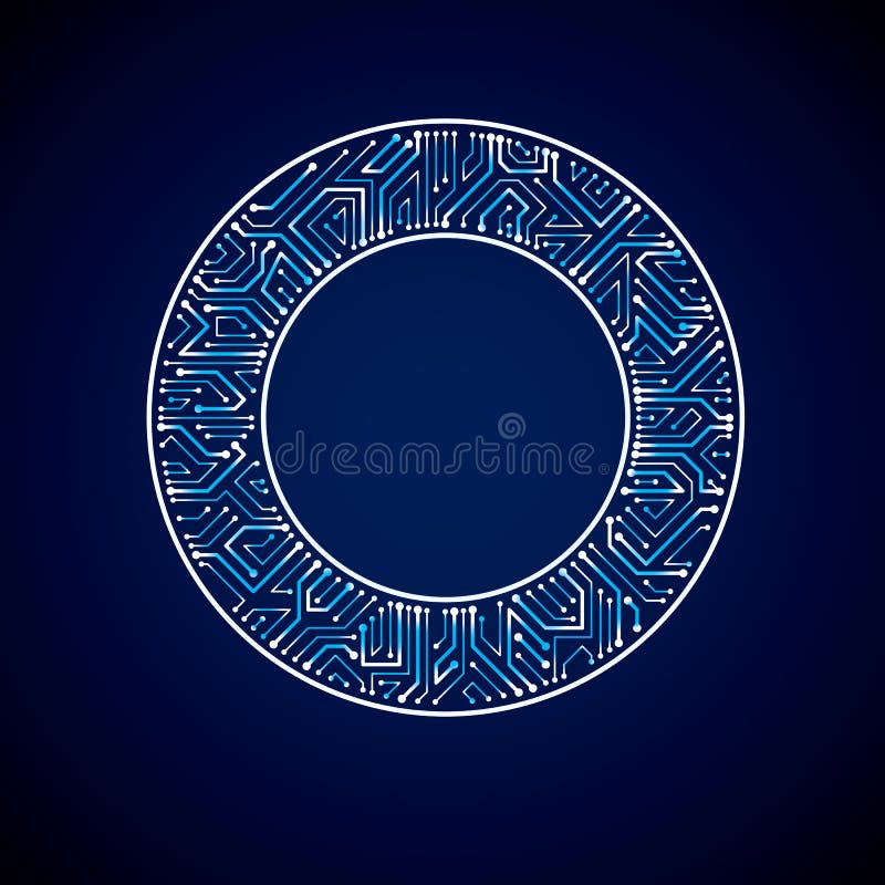 Round Luminescent Blue Circuit Board with Electronic Components Stock ...