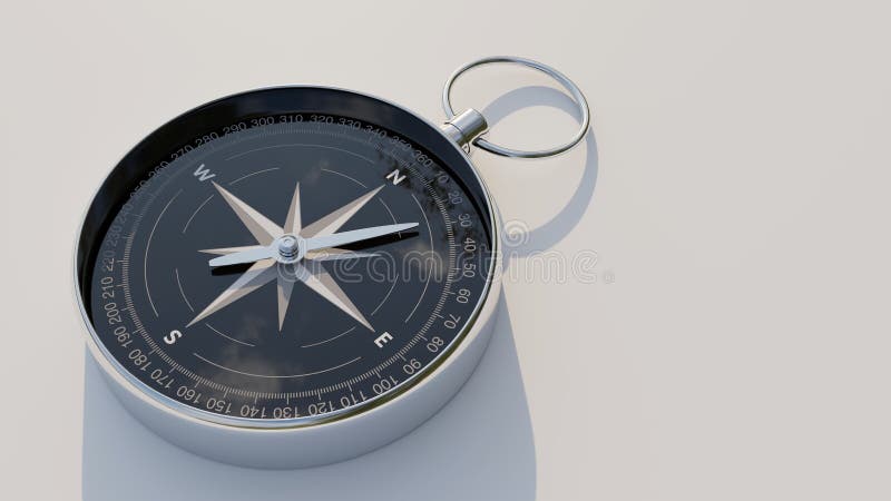 Round Magnetic Compass on Flat Surface with Copy Space. 3D Rendering ...