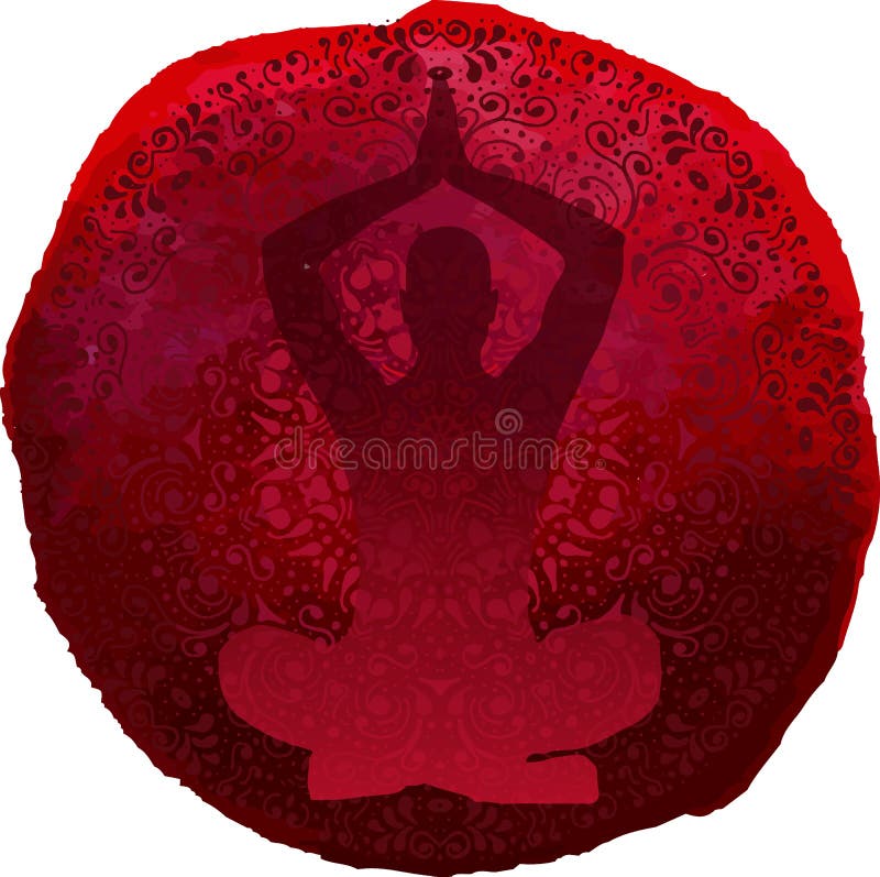 Round Mandala Pattern on Watercolor Stain and Hand Drawn Abstract ...