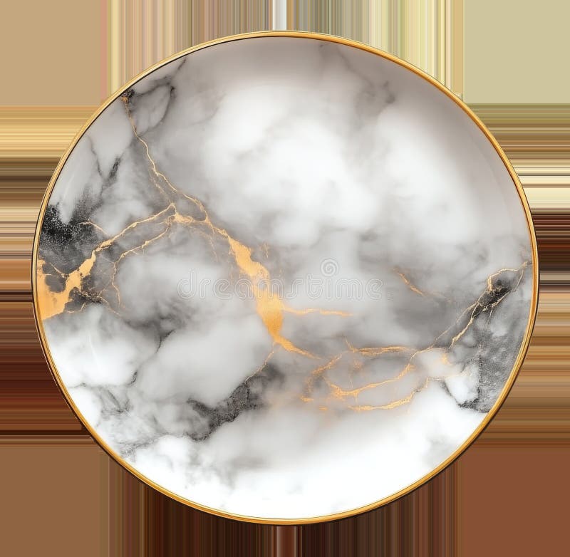 Round Marble Decorative Plate with Gold Accents, Elegant Tableware ...