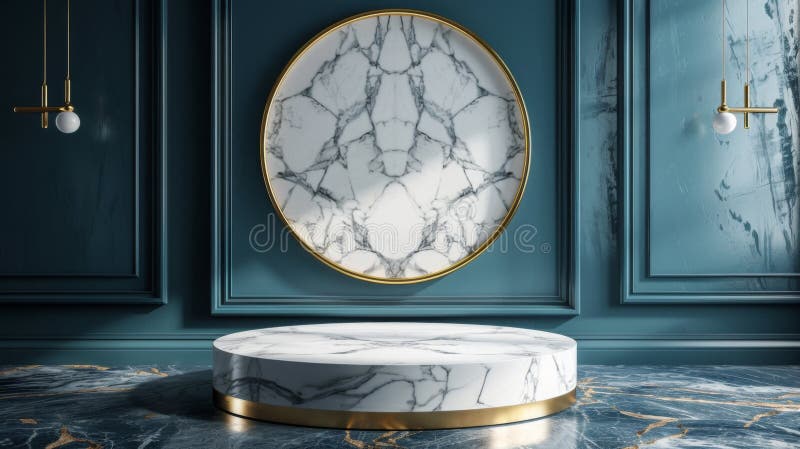 Luxurious Marble Display Platform in Elegant Teal Room with Modern ...