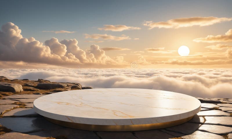 Round Marble Platform Set Against a Backdrop of Clouds and Golden Sky ...