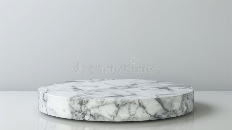 Round Marble Plinth on Reflective Surface in Minimalist Setting Stock ...