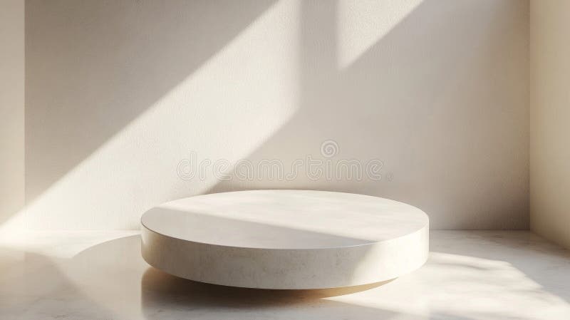 Round Marble Podium Display in a Sunlit Room Stock Illustration ...