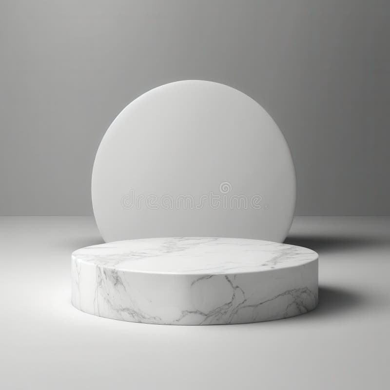 Round Marble Podium Displaying Products on White Background Stock ...
