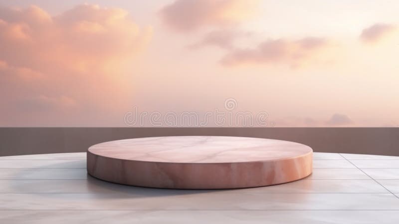 A Round Marble Podium on the Terrace and Pink Sky Background Stock ...