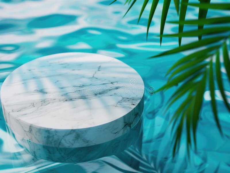 A Round Marble Table Floating in a Pool of Water, Ideal for Use As a ...