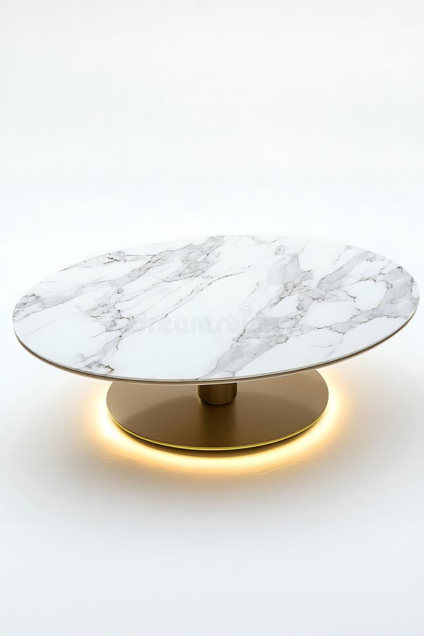 Round Marble Table with a Gold Base and a Light Shining on it Stock ...
