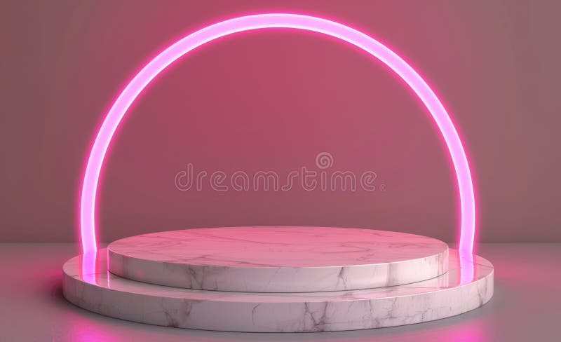 Round Marble Table with Pink Neon Light Stock Photo - Image of colorful ...