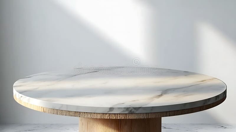 Round Marble Table Top with Abstract Shadows on White Wall Background ...