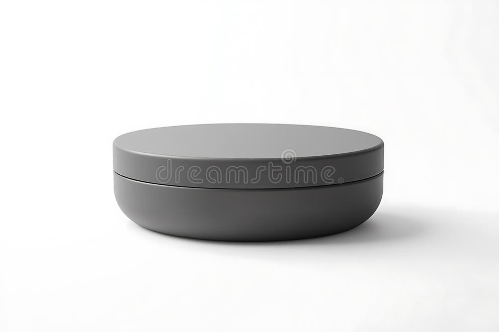 Round Matte Gray Container on White Background, Smooth Surface, Product ...