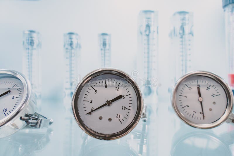 Round Mechanical Pressure Gauge with Scale Stock Photo - Image of valve ...