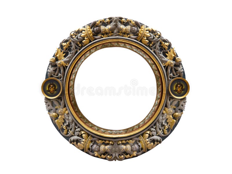 Round Medieval Golden Frame Isolated on White Stock Image - Image of ...