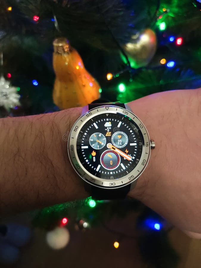 Round Men`s Smart Watch on a Man`s Hand Stock Image - Image of digital ...