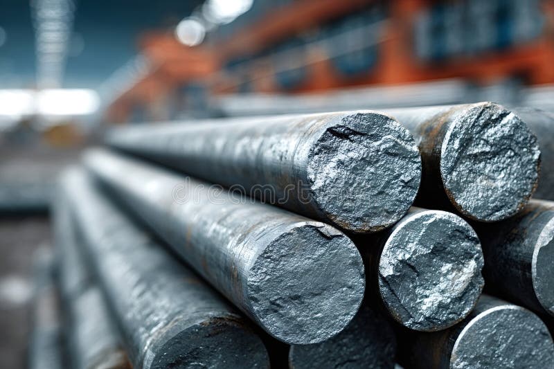 Stack of Round Metal Bars Forming Industrial Geometric Pattern Stock ...