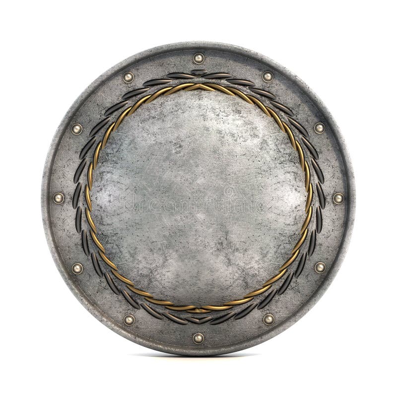 Round Metal Shield Isolated on White Background. 3D Illustration Stock ...