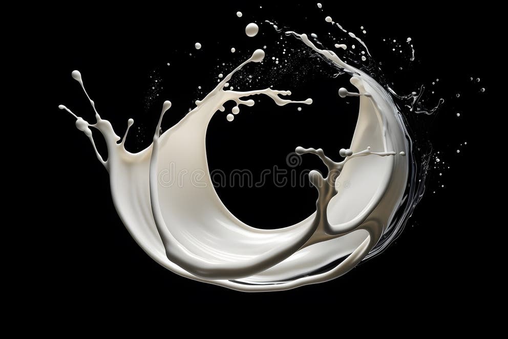Round Milk Splash Wave Isolated on Black Background. Generative AI ...