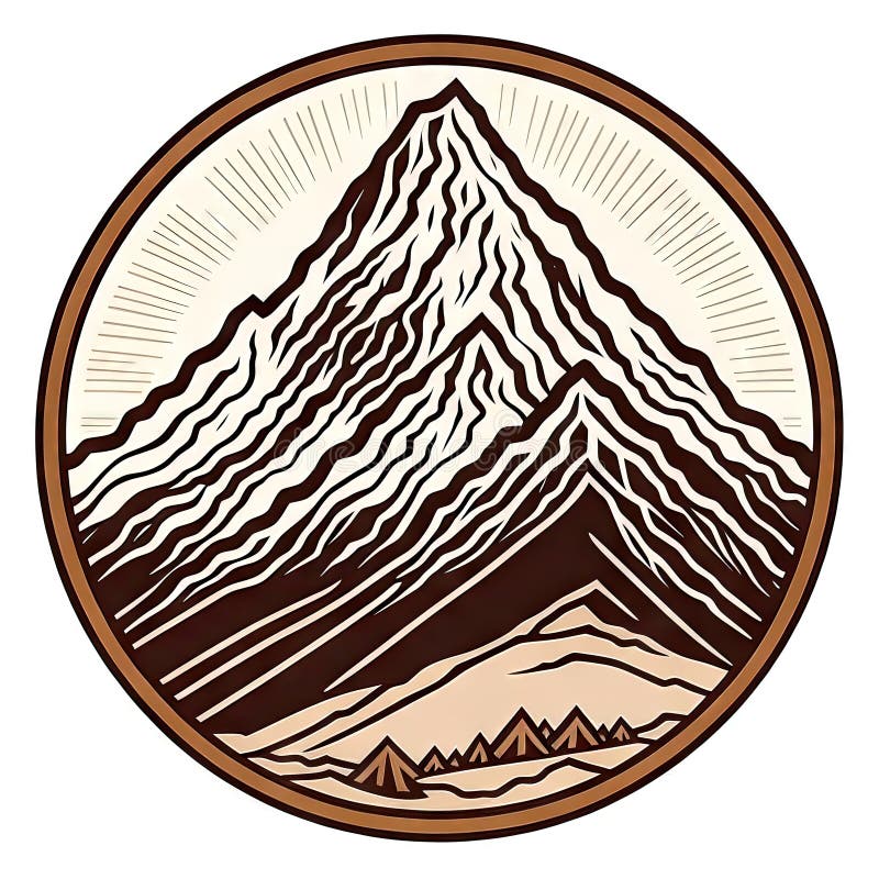 A Round Minimalist Emblem with a Mountain from Which the Sun S Rays ...