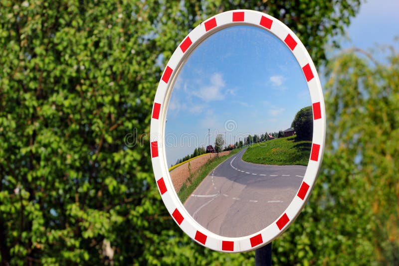Round Mirror on a Country Road Stock Image - Image of round, reflection ...