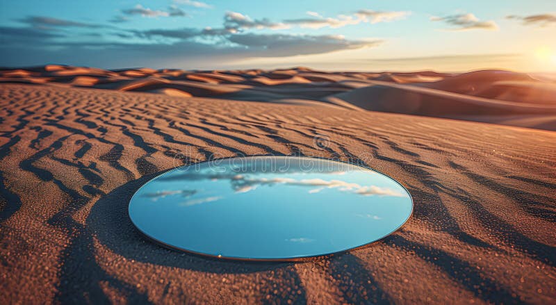 Round Mirror in the Desert Reflection of Nature Stock Photo - Image of ...